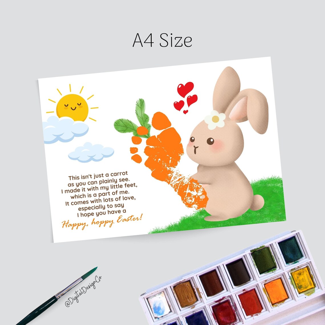 Happy Hoppy Easter Footprint Art Craft, Poem, Easter Bunny Carrot ...