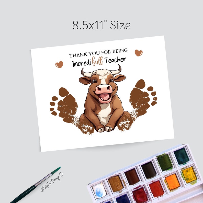 Incredibull Teacher, Bull Footprint Art, Thank You Gift (digital ...