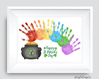 St. Patricks Day Handprint Art, Rainbow Handprint Craft, Kids Baby ...