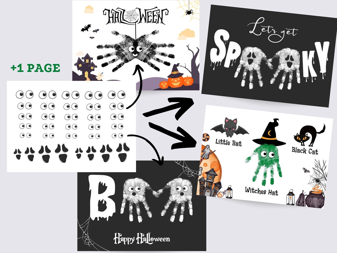 Halloween Handprint Footprint Fingerprint Craft Bundle, Halloween ...