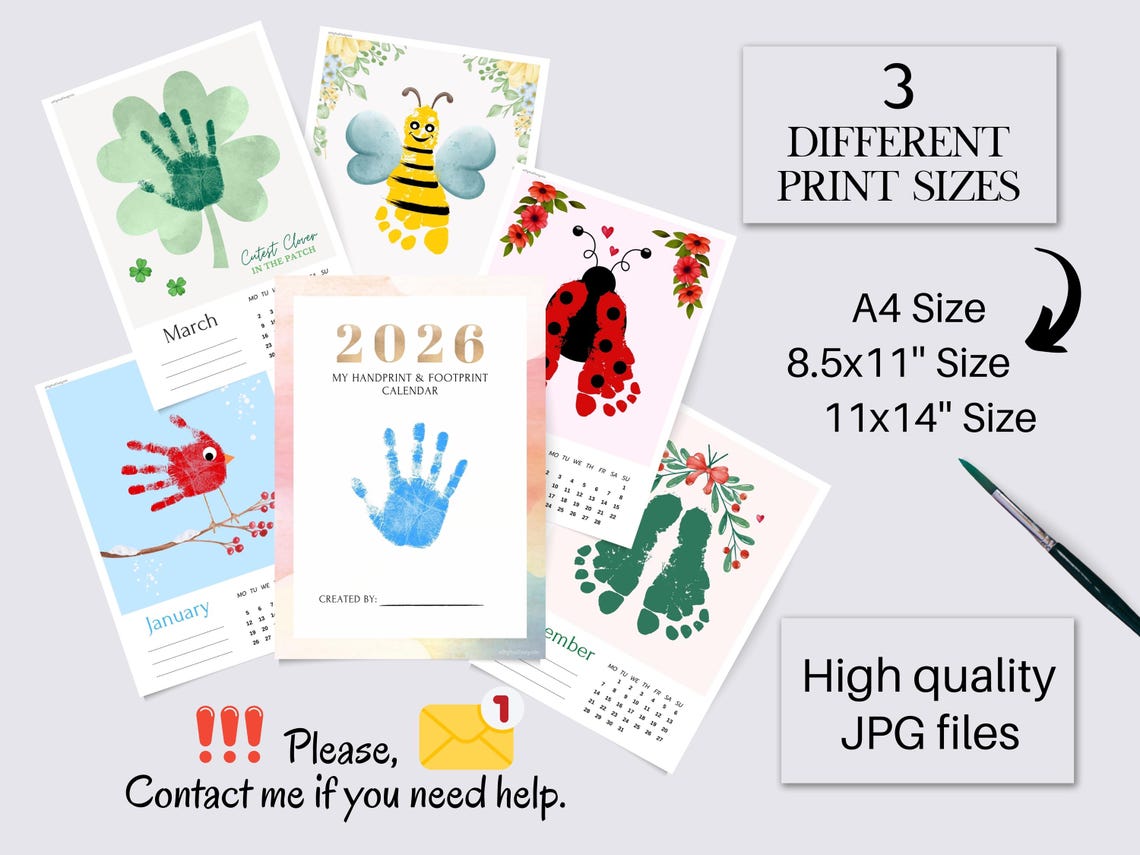 2026 Mega Handprint Footprint Calendar, Kids Baby Toddler, School ...