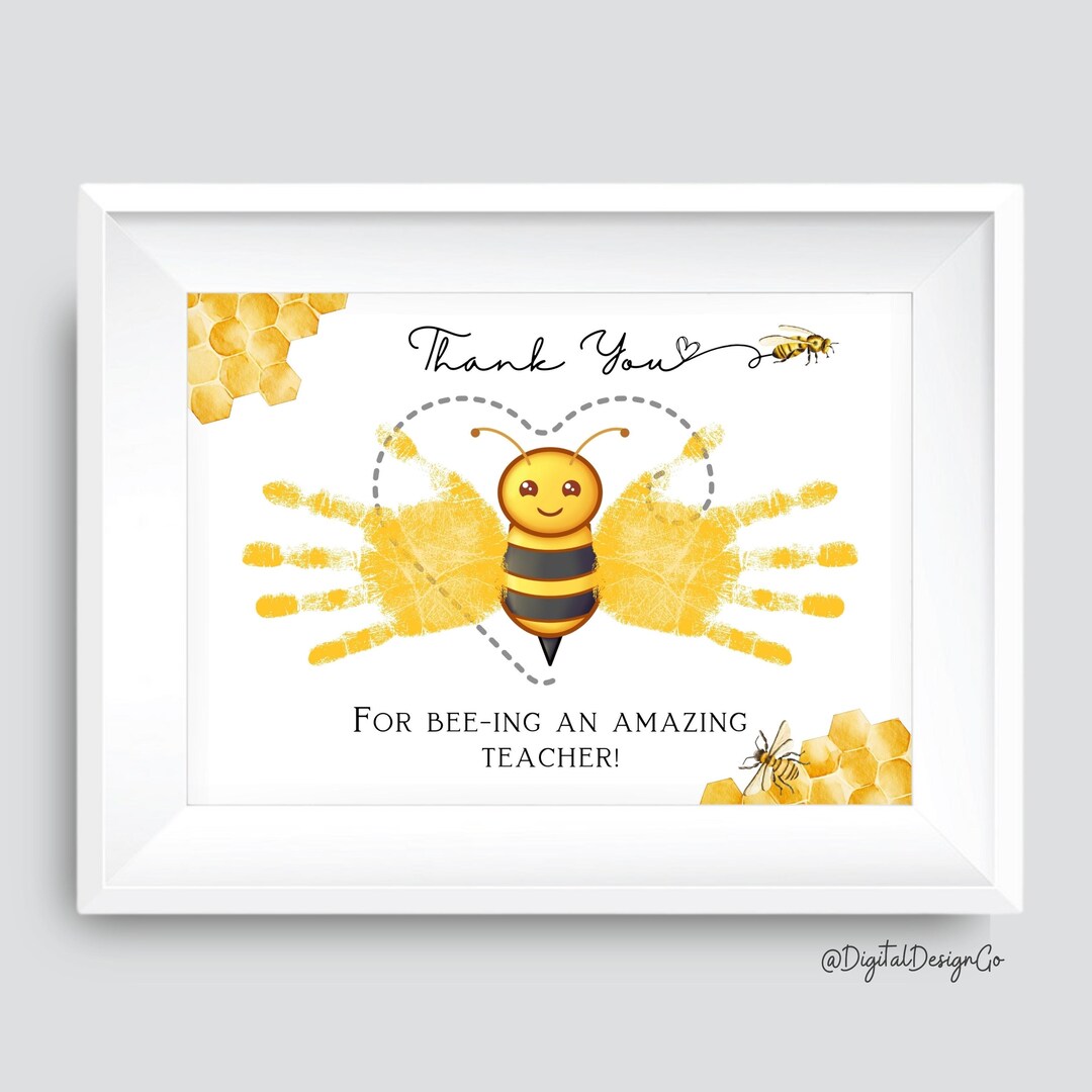 Teacher Handprint Art Craft, Teacher Gift, Bee, Thank You DIY Card ...