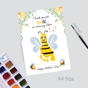 Mother's Day Footprint Art Craft, Thank You for Bee-ing an Amazing Mom ...