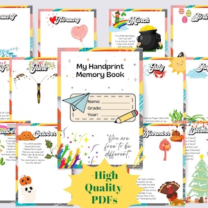 Handprint Memory Book for Prek, Preschool, Kindergarten, 1st Grade ...