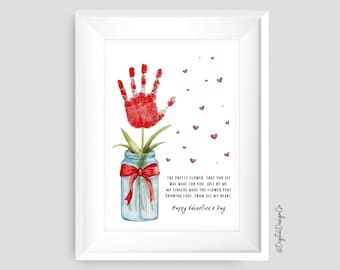 Flower Handprint Craft Art, Printable for Mom or Grandma Handprint ...