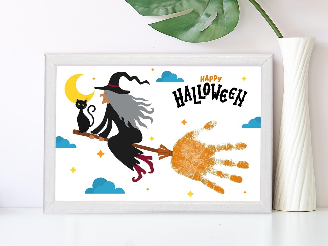 Halloween Handprint Art Craft, Witch Broom Stick, Happy Halloween, Kids ...
