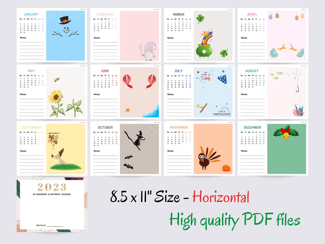 2023 Horizontal Handprint Footprint Calendar Handprint Art - Etsy