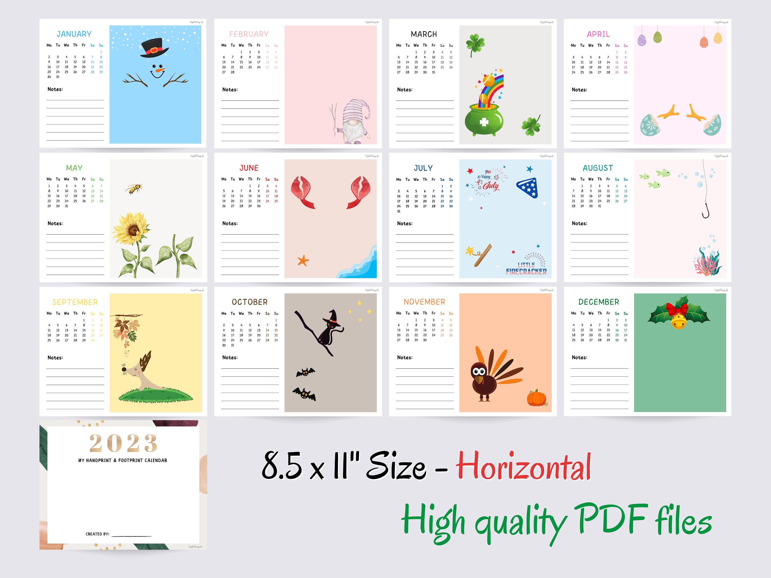 2023 Horizontal Handprint Footprint Calendar Handprint Art - Etsy