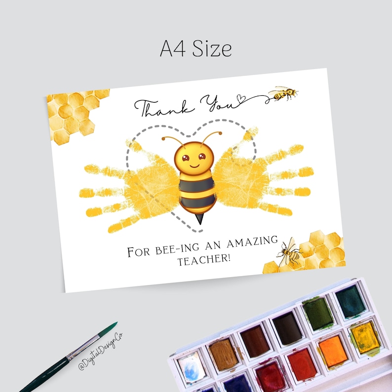 Bee Handprint Art Craft, Thank You DIY Card, Kids Handprint, Keepsake ...