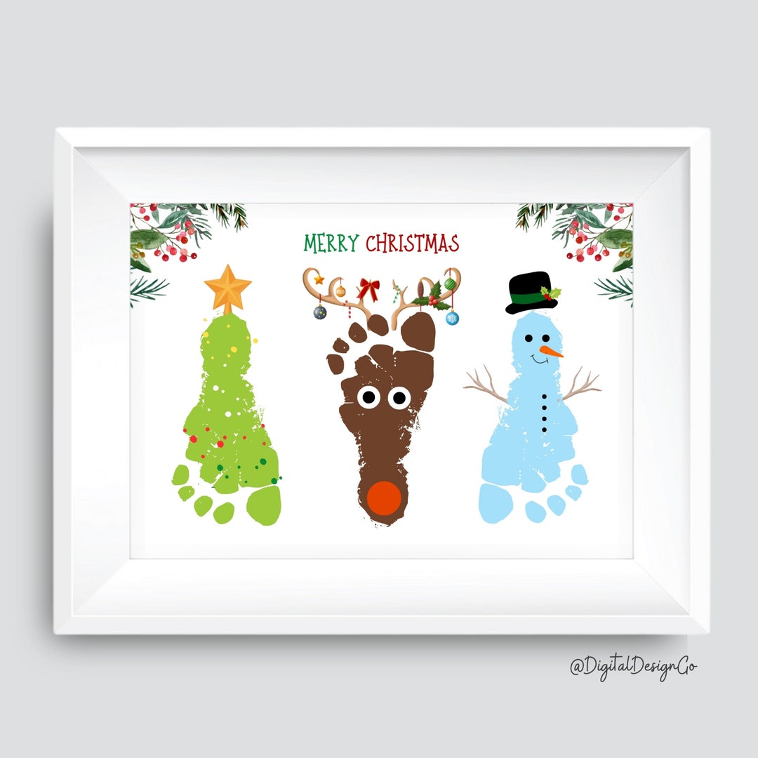 Christmas Footprint Art, Christmas Tree, Reindeer, Snowman Footprint ...