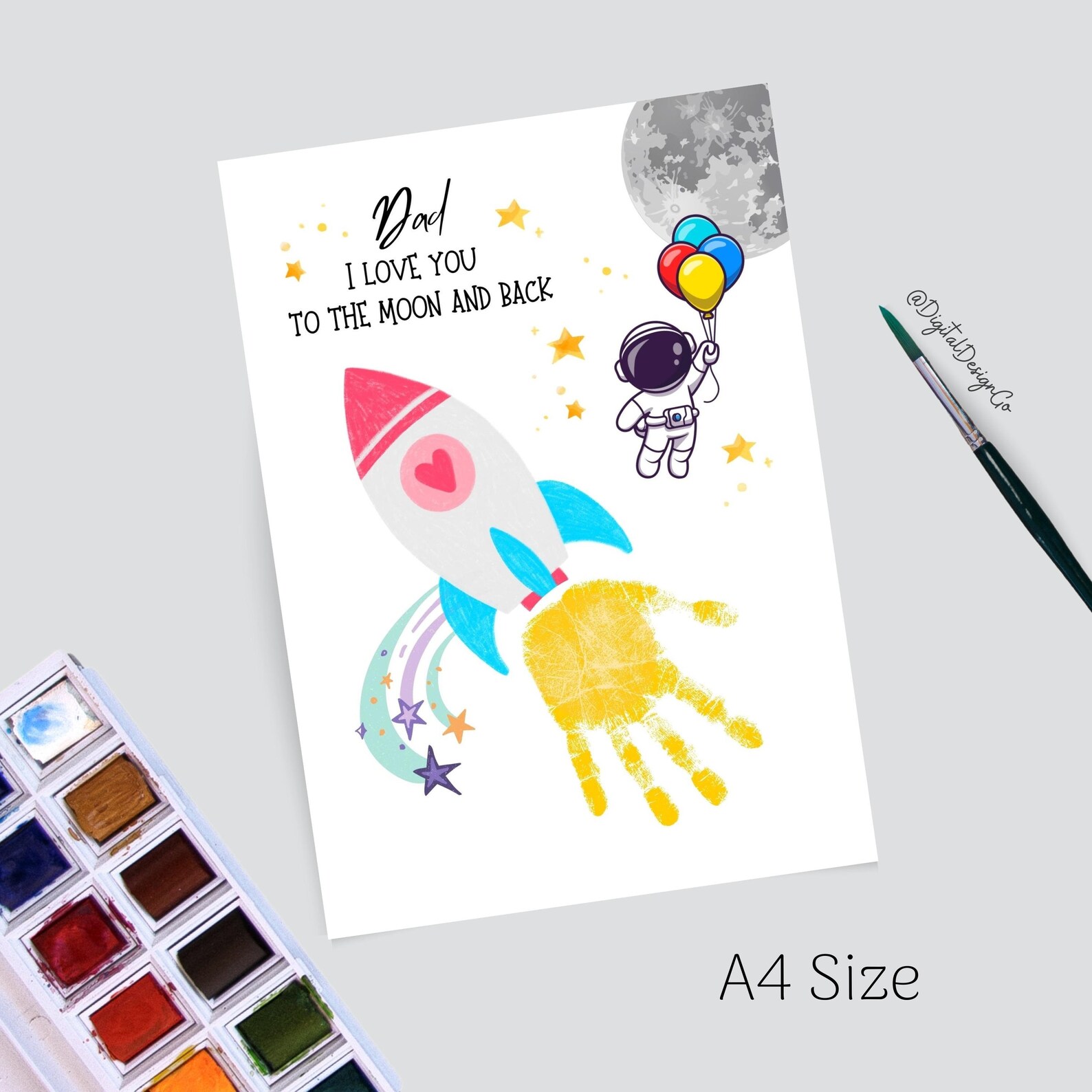 Dad I Love You to the Moon and Back Handprint Craft, Rocket Handprint ...