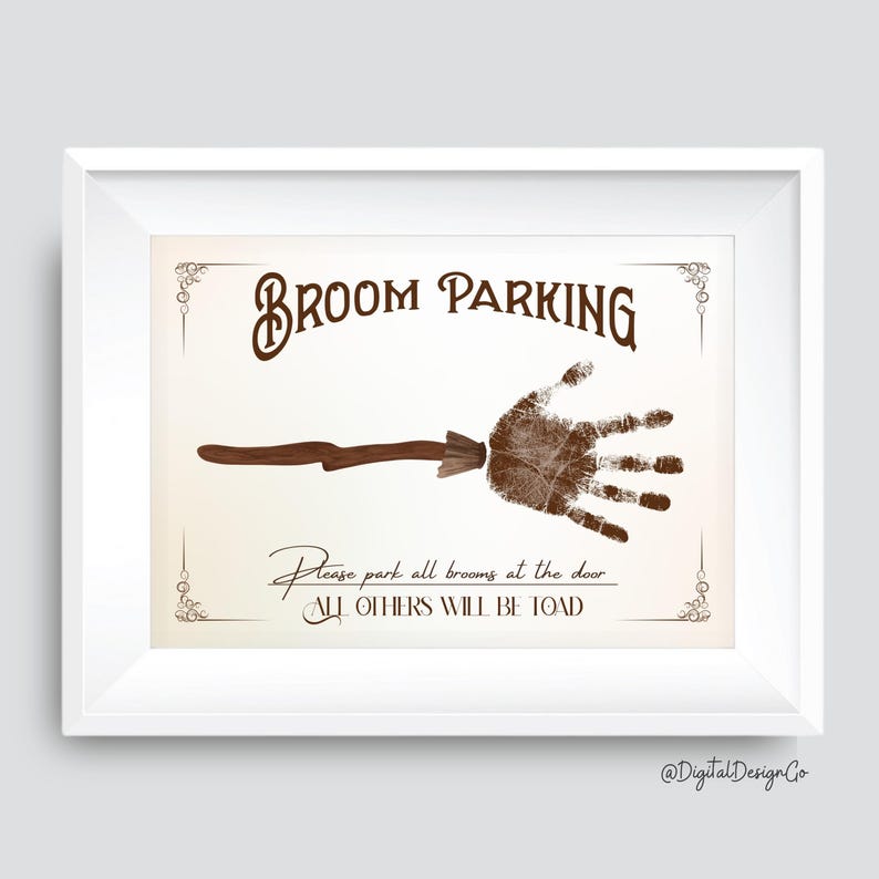 Broom Parking Handprint Craft, Funny Cute Witch Broom Handprint Art for ...