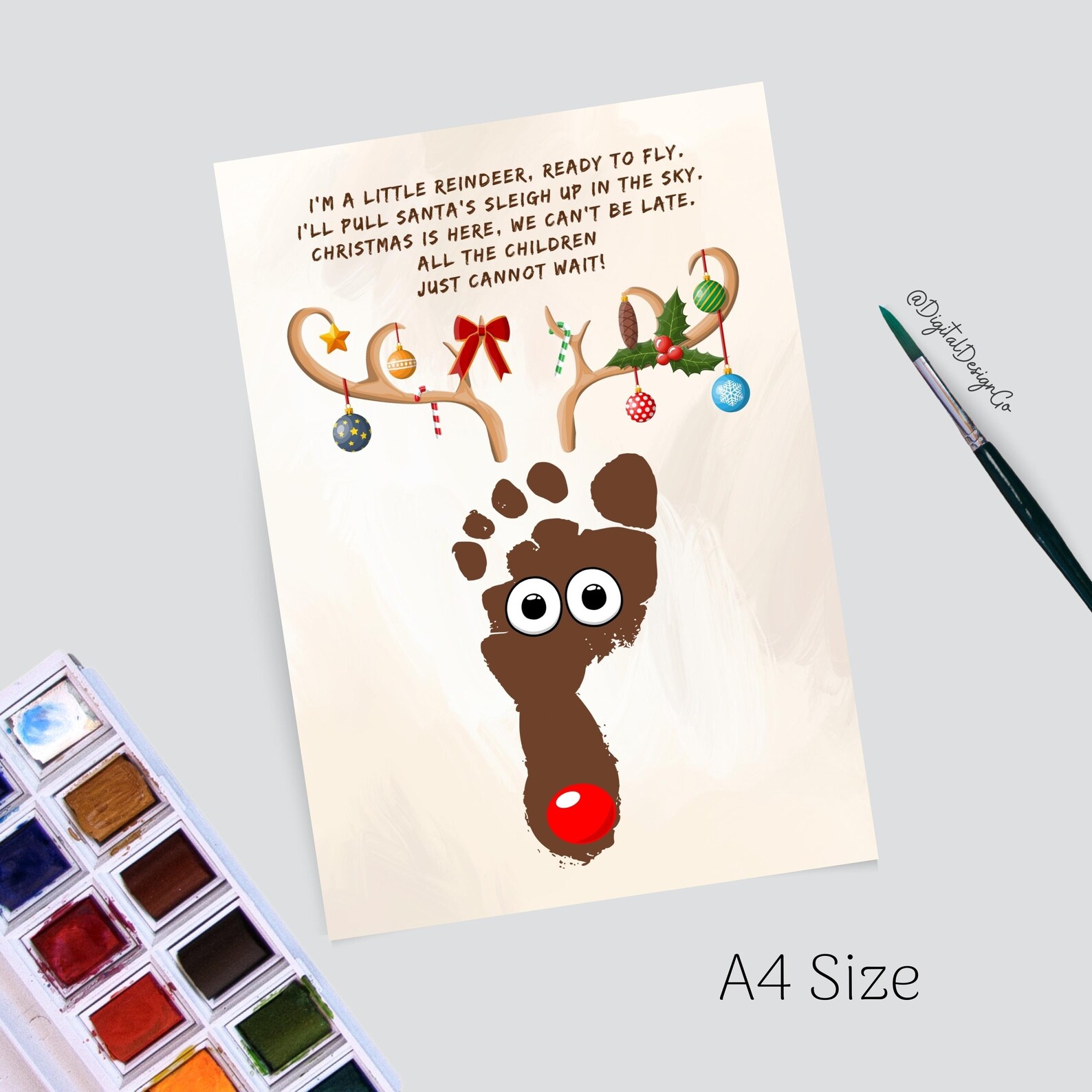 Christmas Reindeer Footprint Art Craft, Poem, Christmas Xmas Craft for ...
