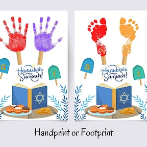 Hanukkah Handprint Footprint Fingerprint Art Craft, Hanukkah Craft, DIY ...