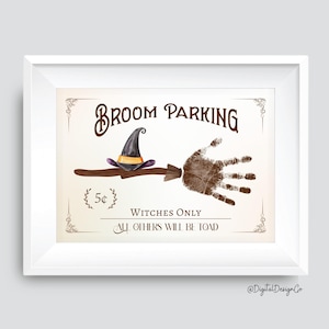 Broom Parking Handprint Craft, Witches Only, Witch Broom Handprint Art ...