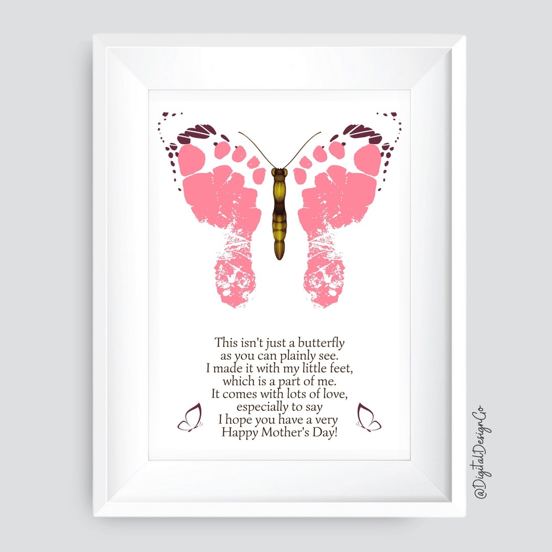 Mother's Day Footprint Art Craft, Butterfly Footprint Art for Kids Baby ...