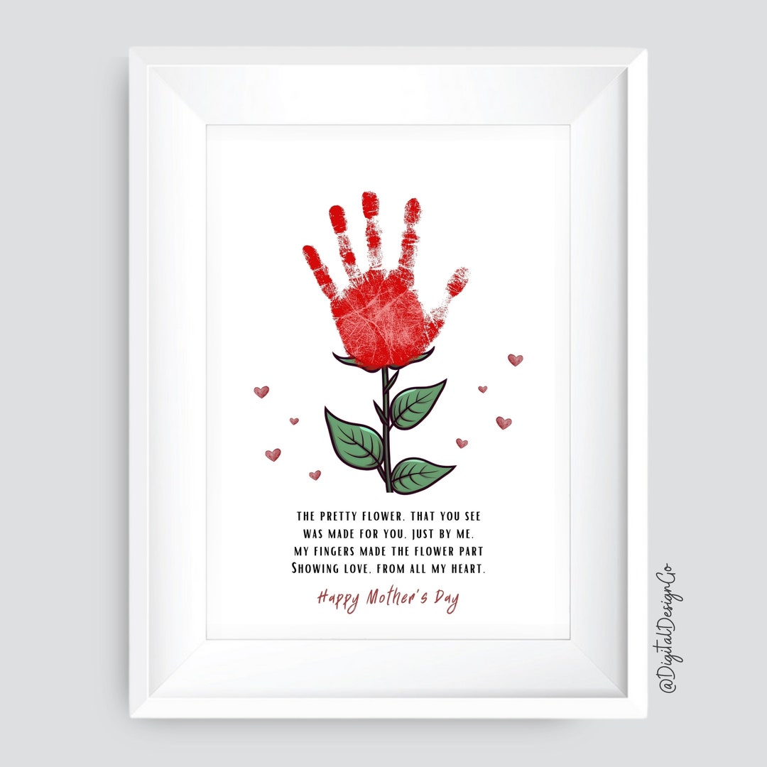 Flower Handprint Art Craft, Rose Handprint, Mother's Day Handprint Art ...