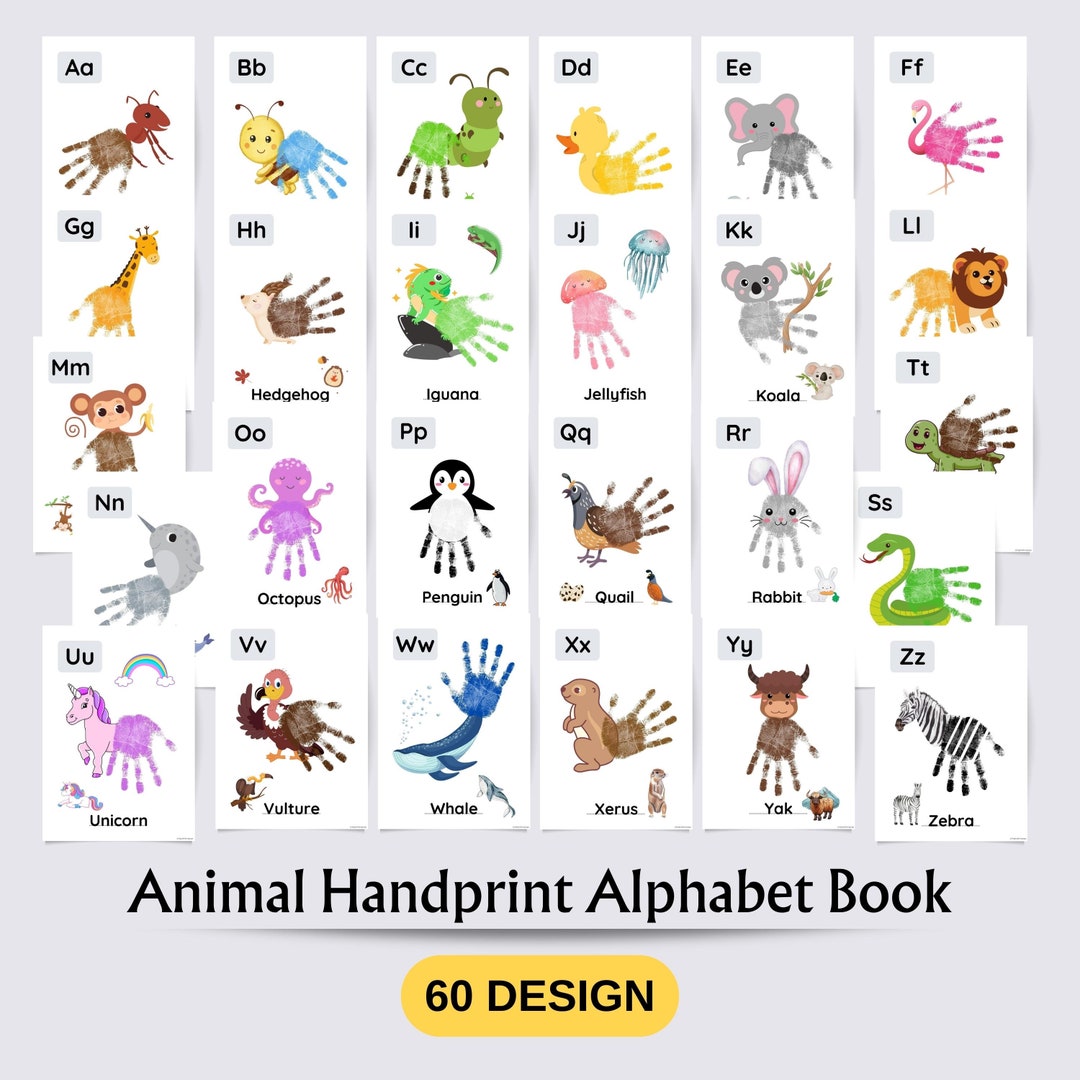 Animal Alphabet Handprint Art Craft, My Handprint Alphabet Book, Baby ...