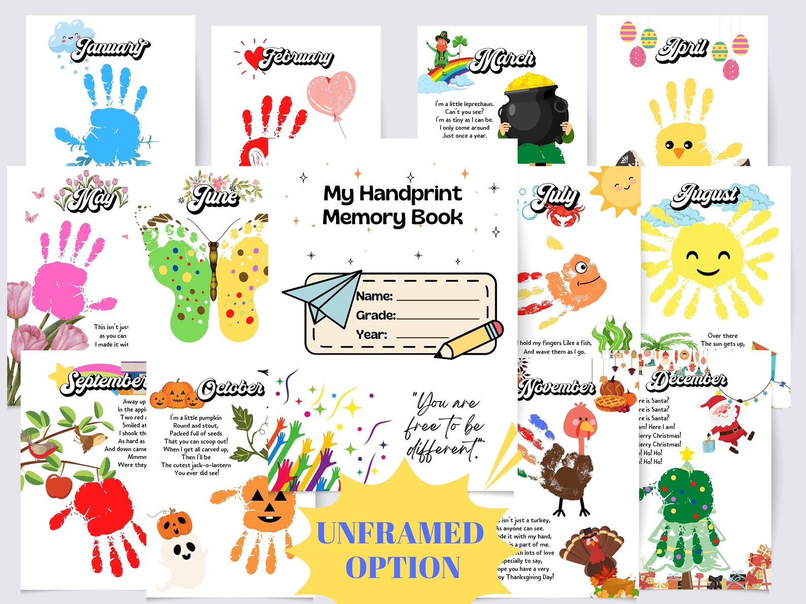 Handprint Memory Book for Prek, Preschool, Kindergarten, 1st Grade ...