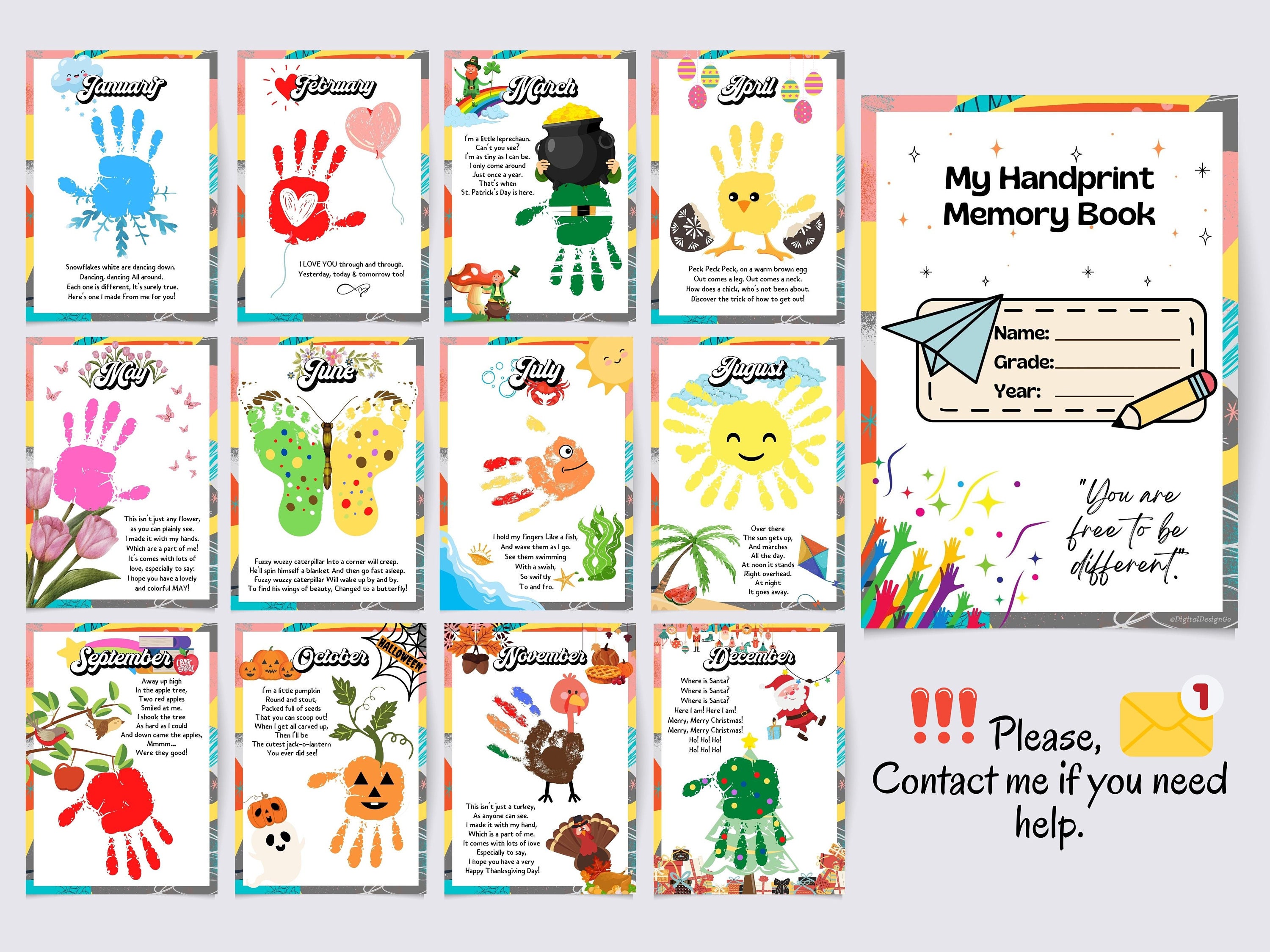 Handprint Memory Book for Prek, Preschool, Kindergarten, 1st Grade ...