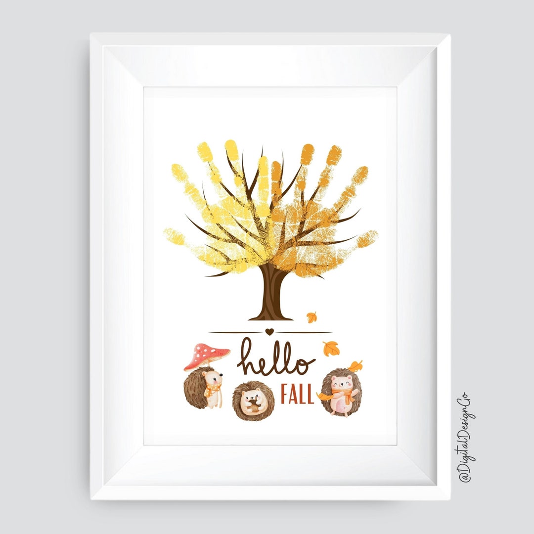 Hello Fall Handprint Art, Hedgehog, Autumn Tree Handprint Art Craft ...