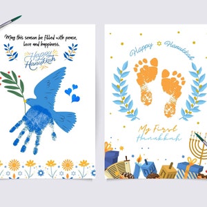 Hanukkah Handprint Footprint Fingerprint Art Craft, Hanukkah Craft, DIY ...