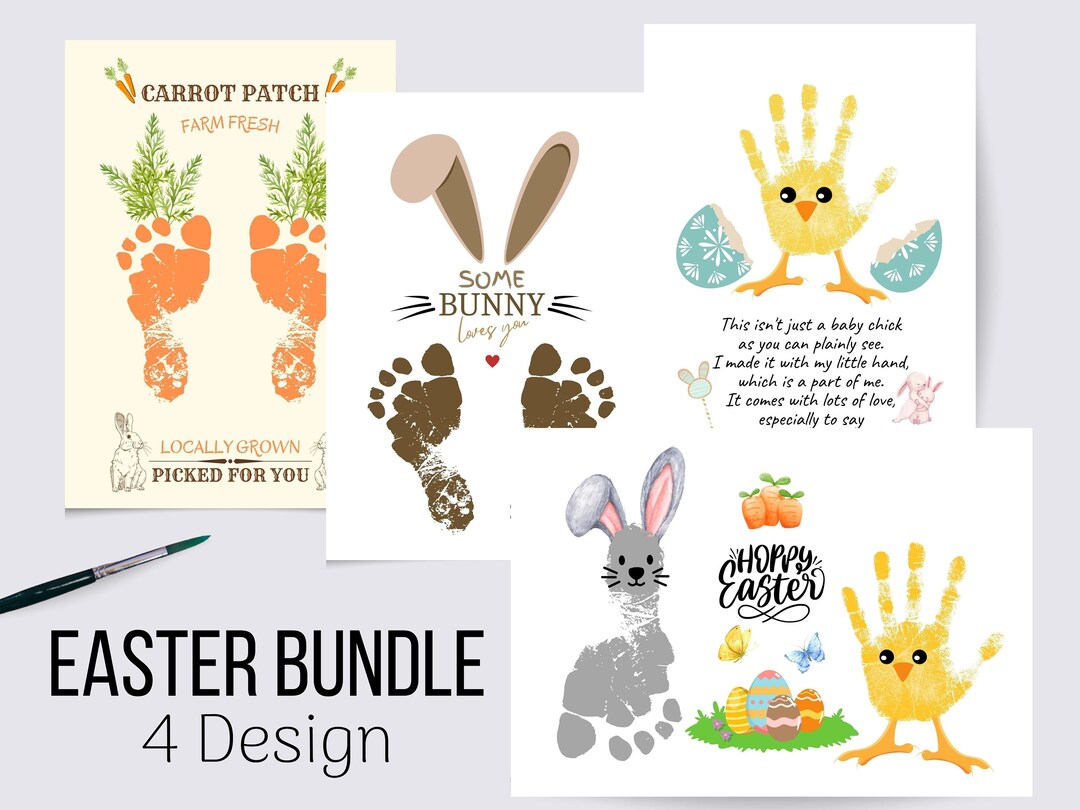 Easter Handprint Footprint Art Craft Bundle, Happy Hoppy Easter Craft ...