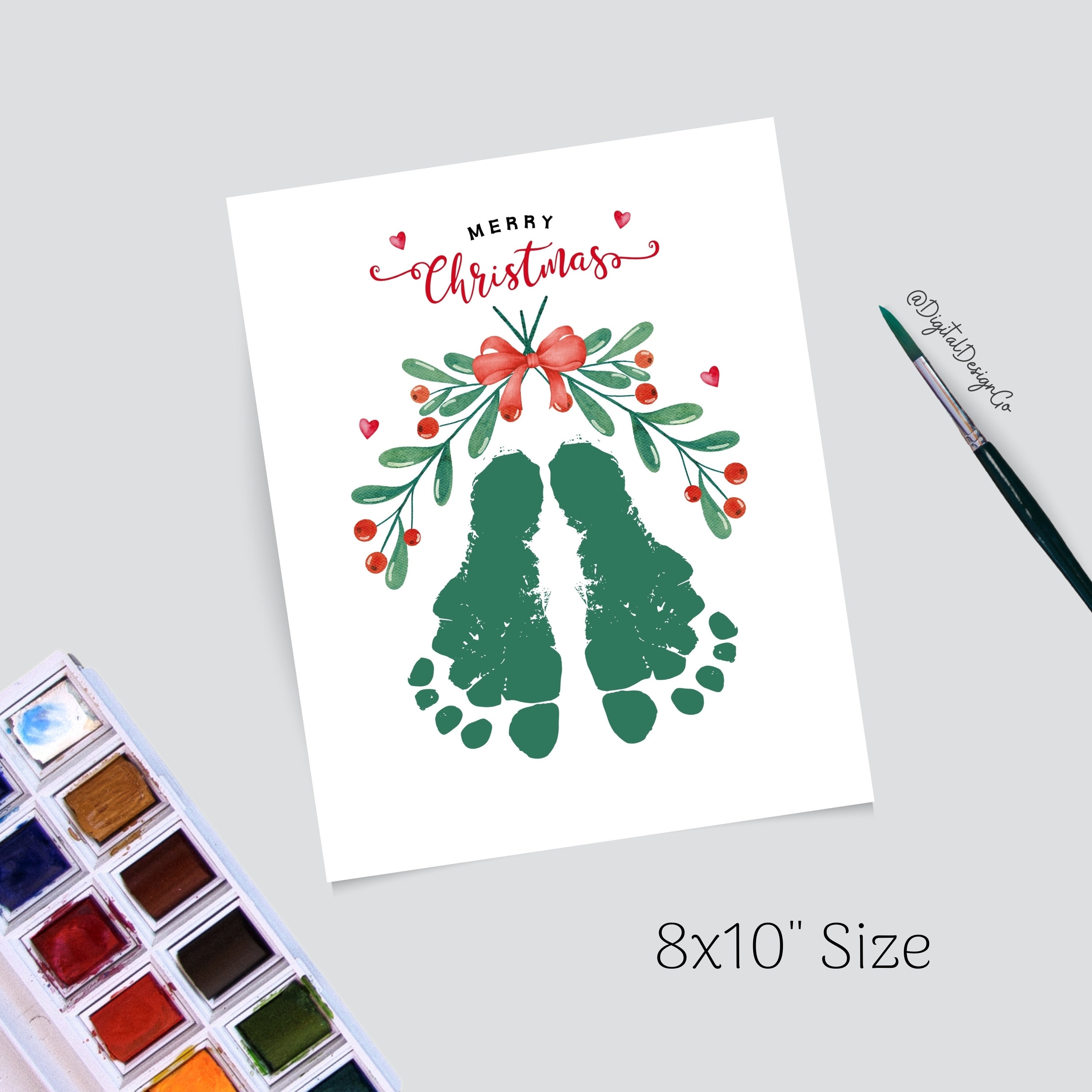 Merry Christmas Footprint Art, Mistletoe Footprint Craft for Kids Baby ...