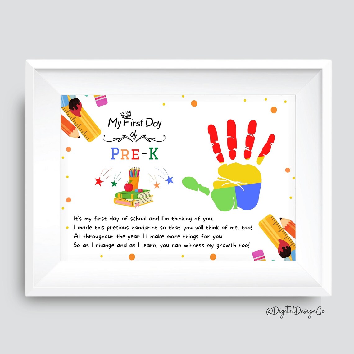 First Day of Pre-k Handprint Art, Back to School Sign Handprint Craft ...