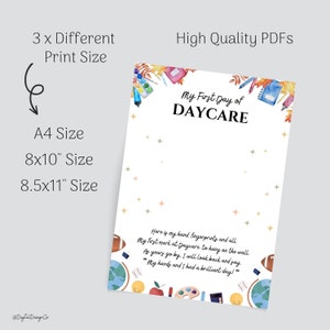 First Day of Daycare Handprint Art, First Day of School Sign, Back to ...