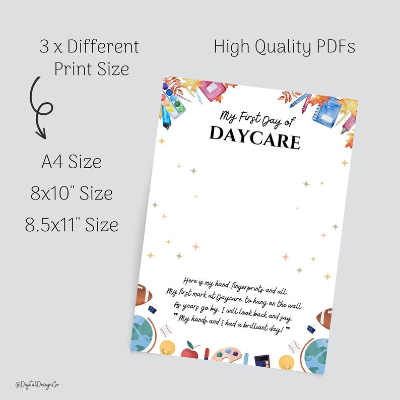 First Day of Daycare Handprint Art, Back to School Sign Handprint Craft ...