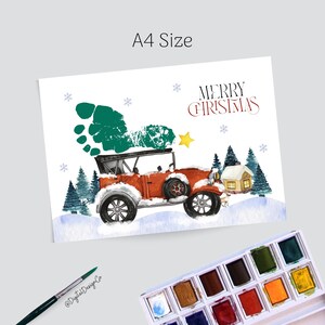 Merry Christmas Tree Footprint Craft, Watercolor Red Car Christmas Tree ...