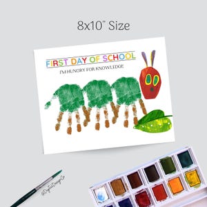The Hungry Caterpillar Handprint Art, First Day of School, Caterpillar ...