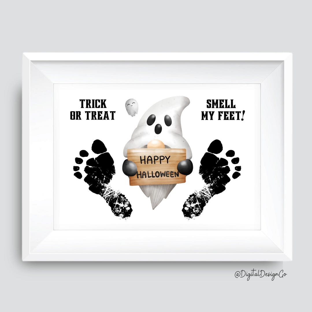 Halloween Footprint Art, Gnome Ghost Footprint Craft, Trick or Treat ...
