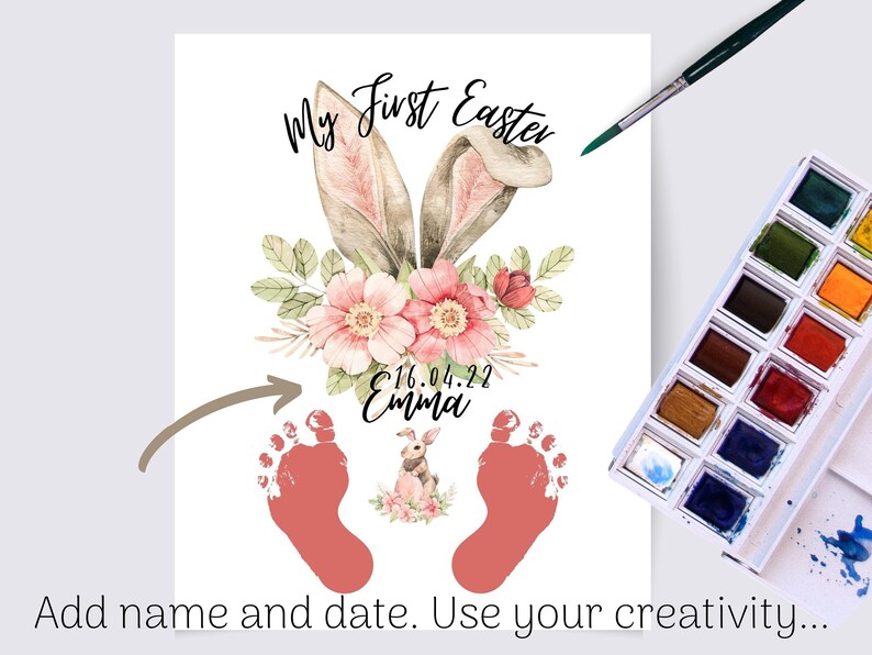 My First 1st Easter Baby Footprint Art Happy Easter Cute - Etsy