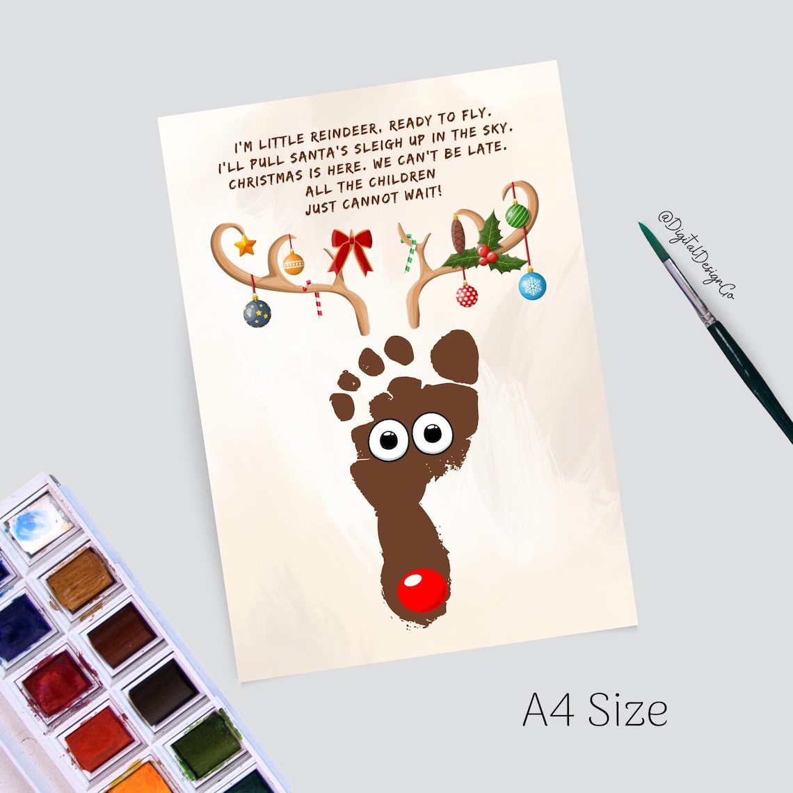 Christmas Reindeer Footprint Art Craft Poem Christmas Xmas - Etsy