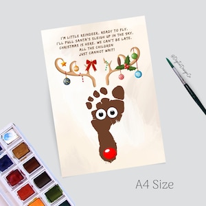 Christmas Reindeer Footprint Art Craft, Poem, Christmas Xmas Craft for ...