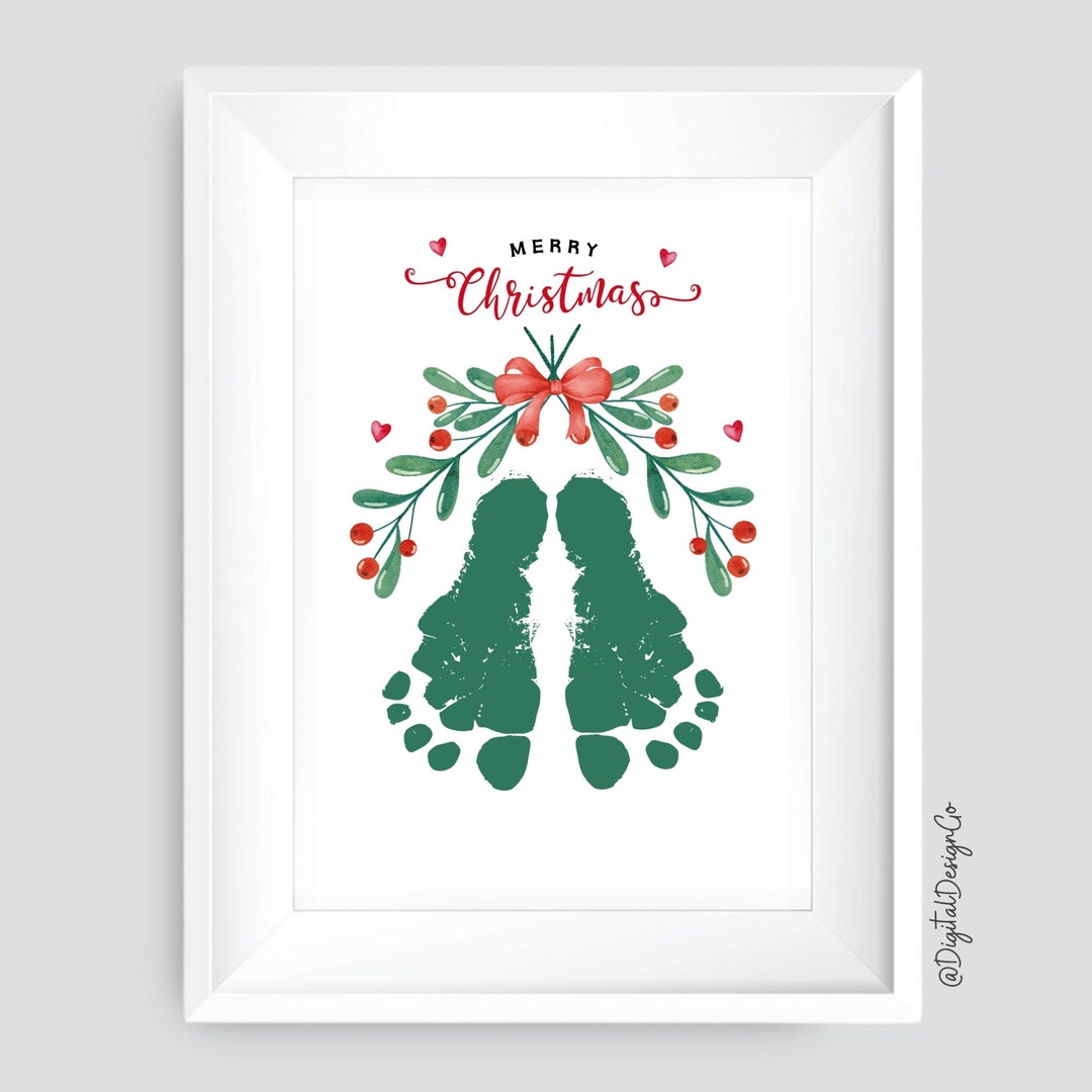 Merry Christmas Footprint Art, Mistletoe Footprint Craft for Kids Baby ...