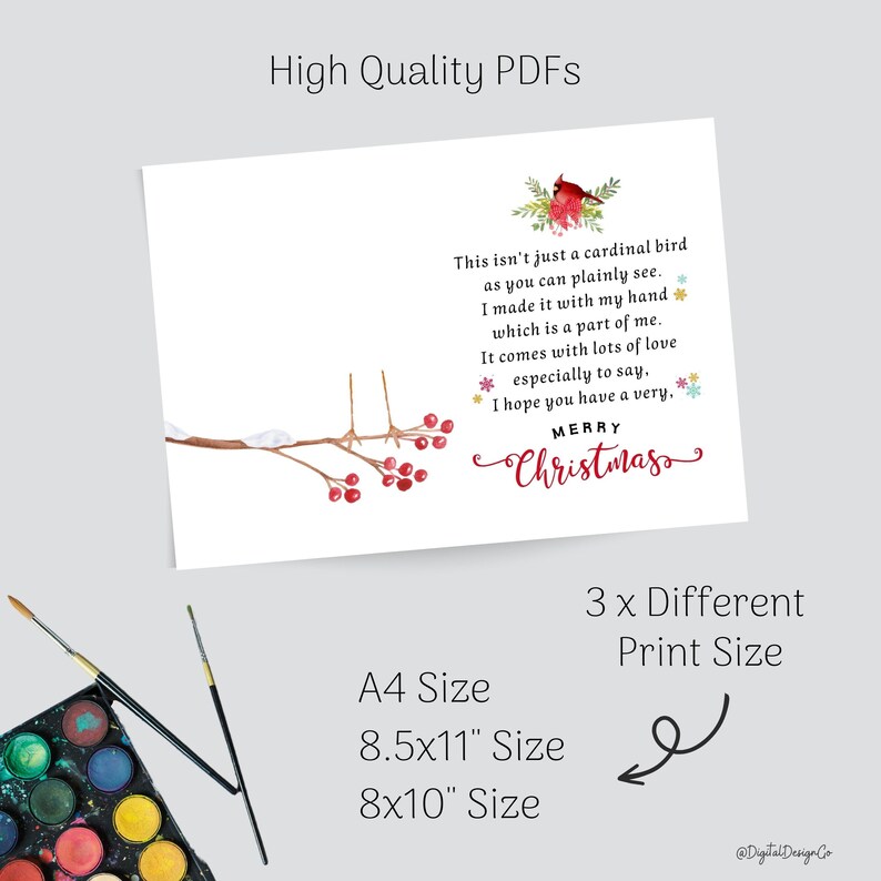Christmas Handprint Art Craft, Winter, Poem, Cardinal Bird Handprint ...