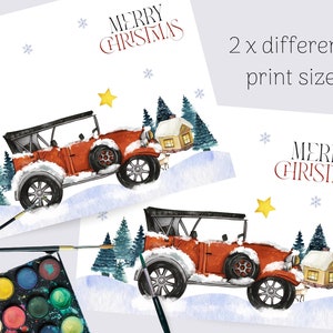 Merry Christmas Tree Footprint Craft, Watercolor Red Car Christmas Tree ...