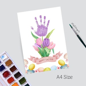 Easter Handprint Art Craft, Happy Easter, Decor, Spring, Eggs, Tulip ...