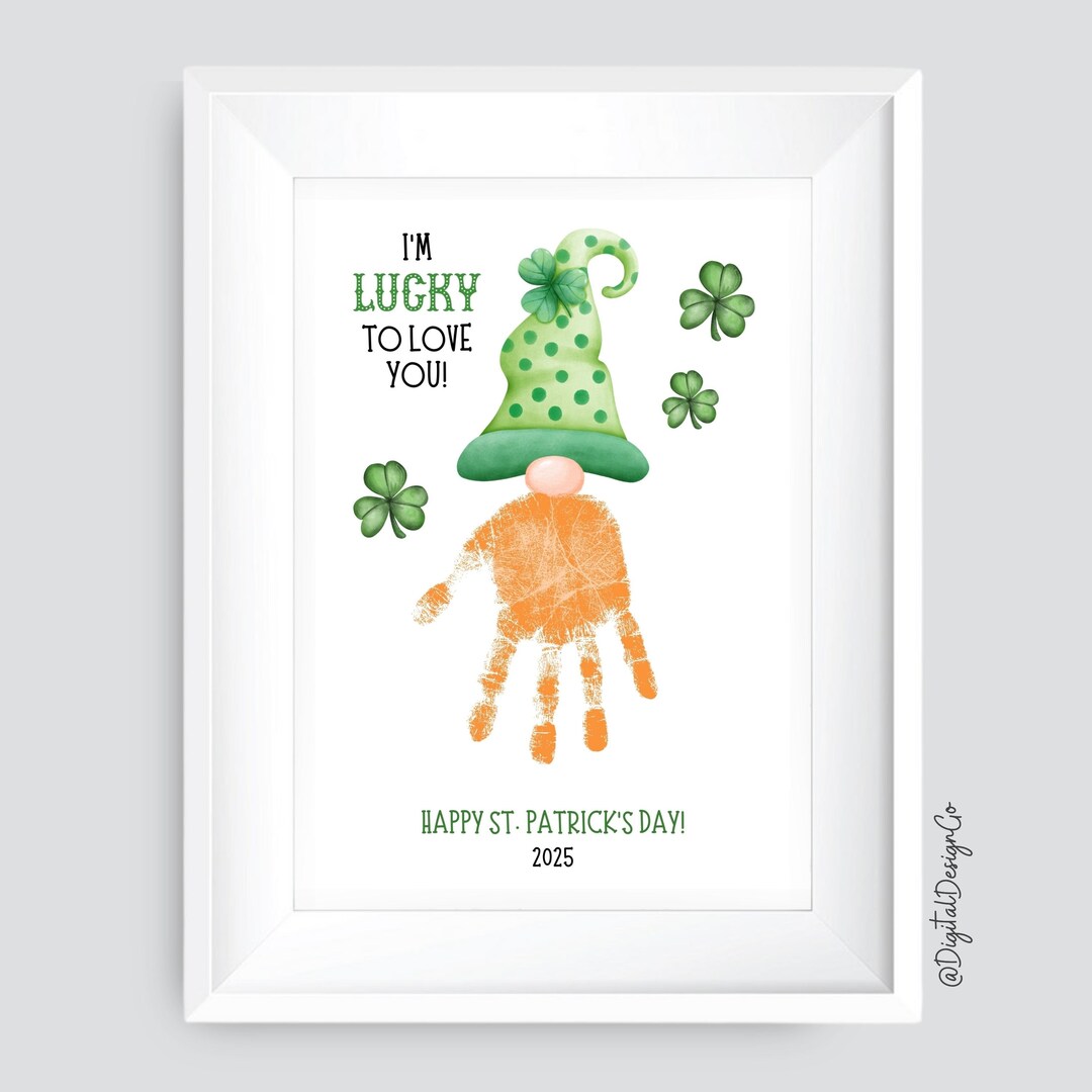 St Patricks Day Handprint Art, I'm Lucky to Love You, Gnome Handprint ...