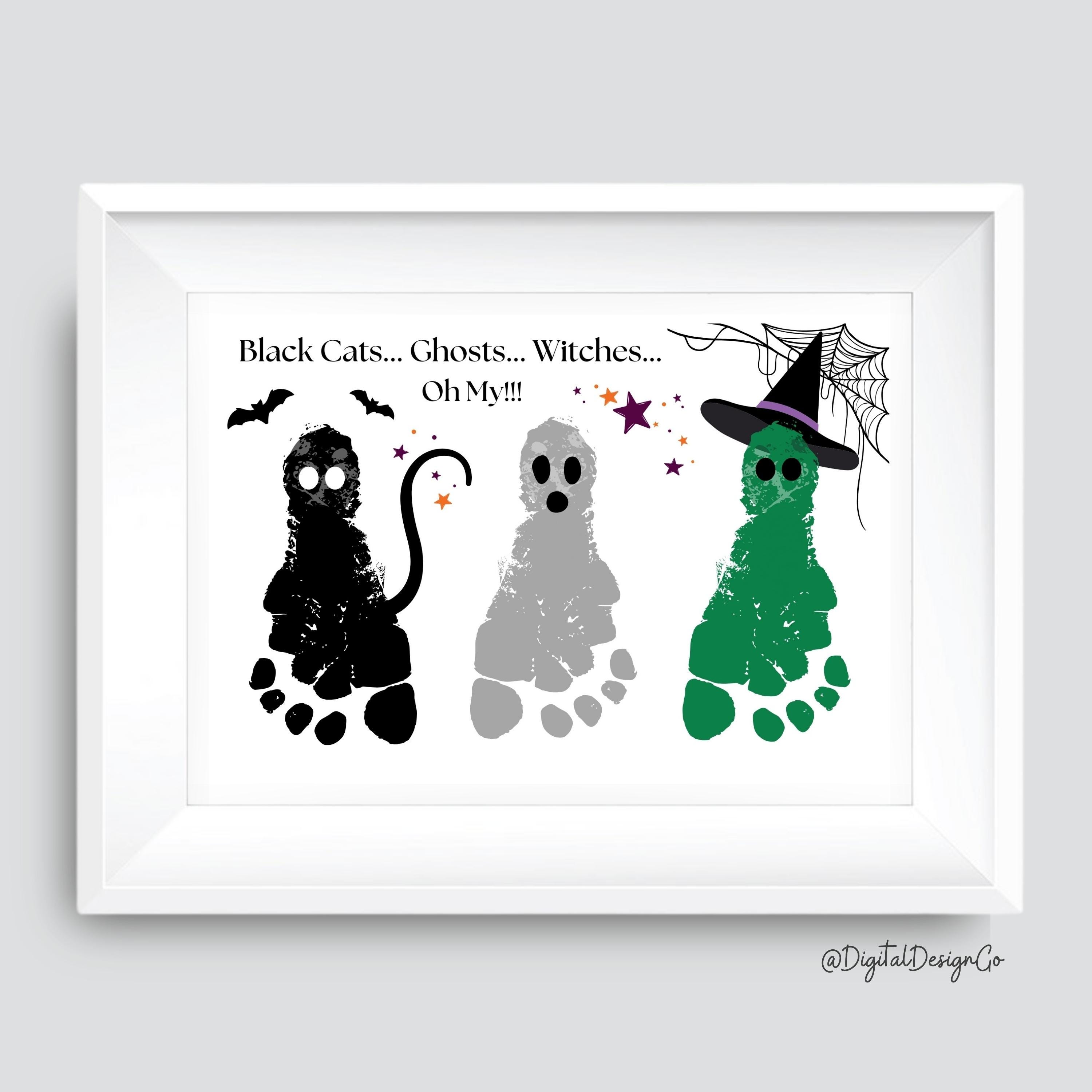 Halloween Craft, Black Cat Ghost Witch Footprint Art, Kids Baby Toddler ...