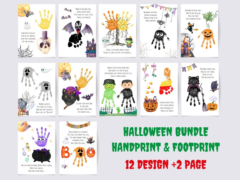 Halloween Handprint Footprint Craft Bundle Halloween - Etsy