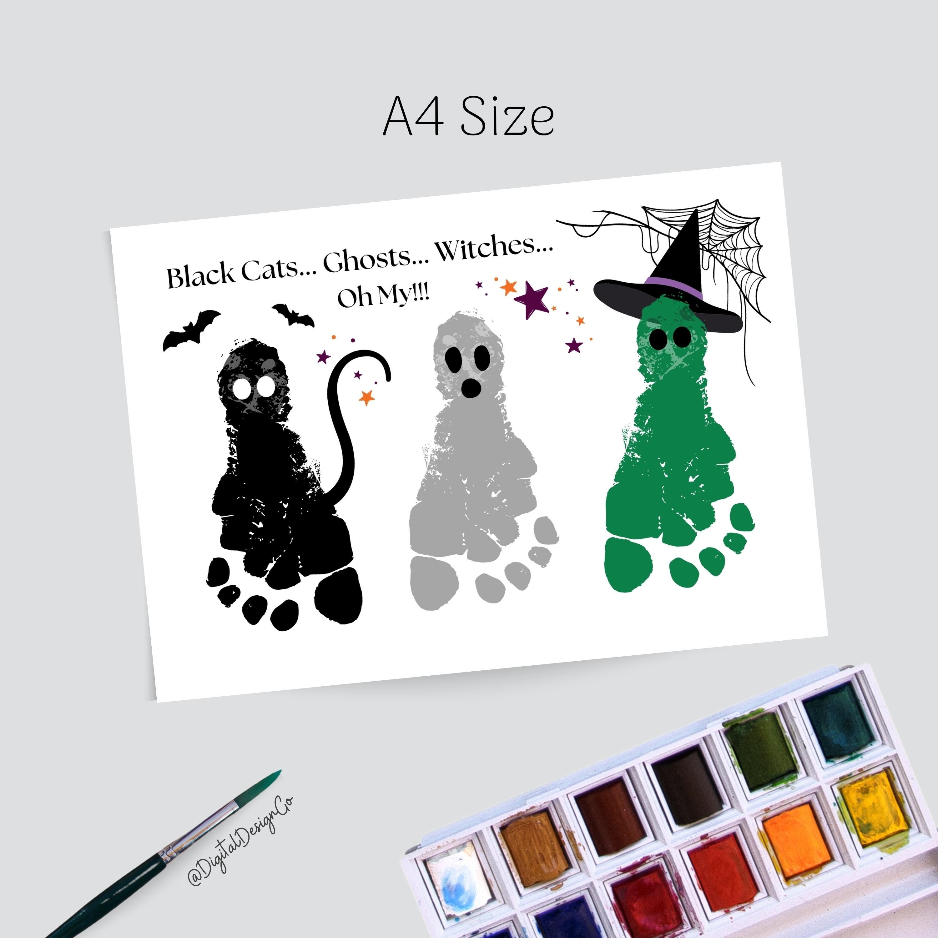 Halloween Craft, Black Cat Ghost Witch Footprint Art, Kids Baby Toddler ...