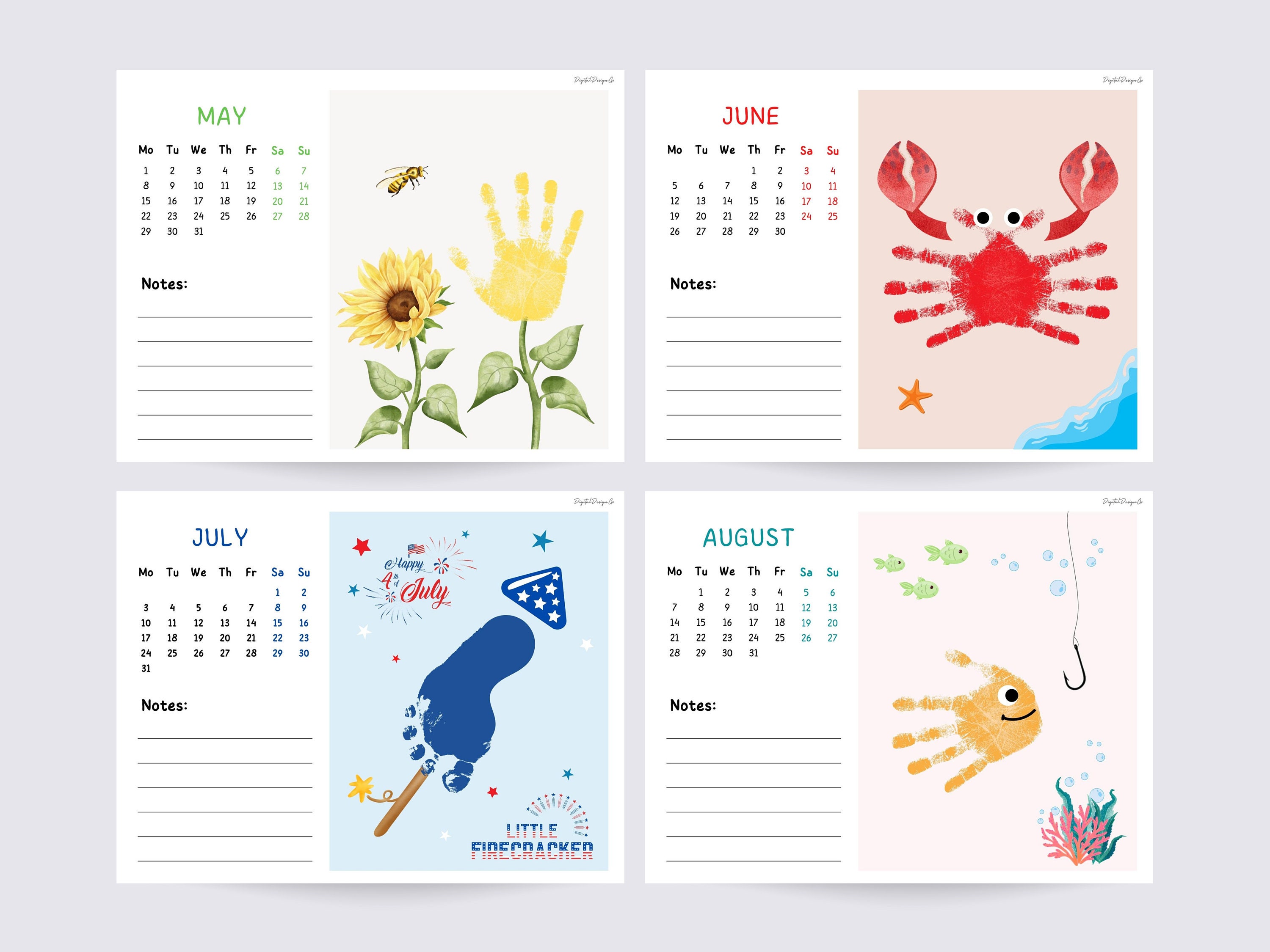 2023 Horizontal Handprint Footprint Calendar Handprint Art - Etsy