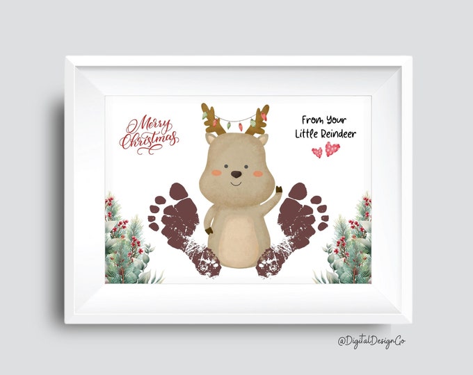 Footprint Reindeer Merry Christmas / Xmas Handprint Art Craft / Baby ...