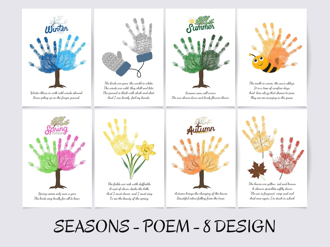 Seasons Handprint Art, Tree, Poem, Four Seasons Craft for Toddler, Prek ...