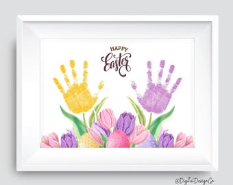 Easter Handprint Art Craft, Happy Easter, Spring, Eggs, Tulip Handprint ...