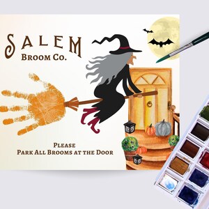 Halloween Handprint Art Salem Broom Co Halloween Decor - Etsy